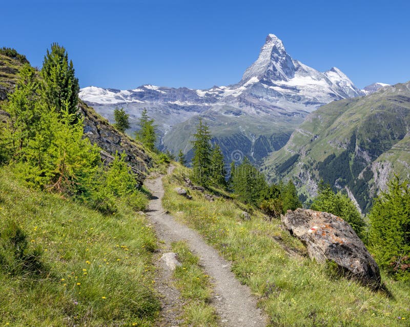 The Swiss Walliser Alps with the Matterhorn Peak Over the Mattertal ...