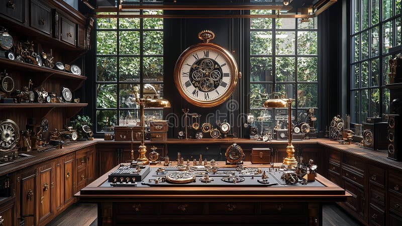 Swiss Watchmaker S Workshop Interior Stock Illustration - Illustration ...