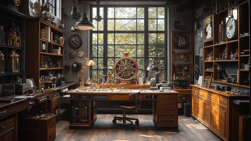 Swiss Watchmaker S Workshop Interior Stock Illustration - Illustration ...