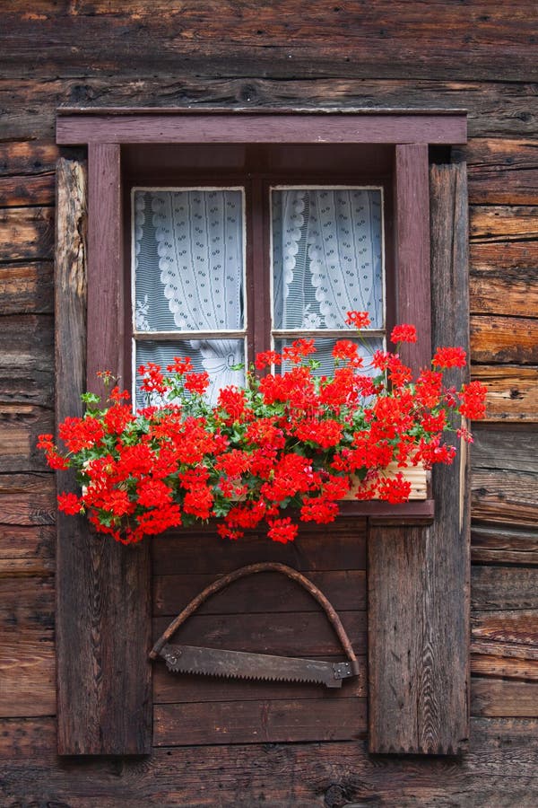 Swiss window stock image. Image of wood, window, flowers - 27255603
