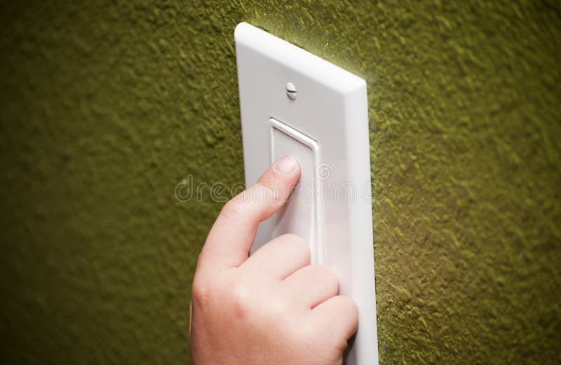 Woman Turning Off Light Switch Stock Image - Image of electricity ...
