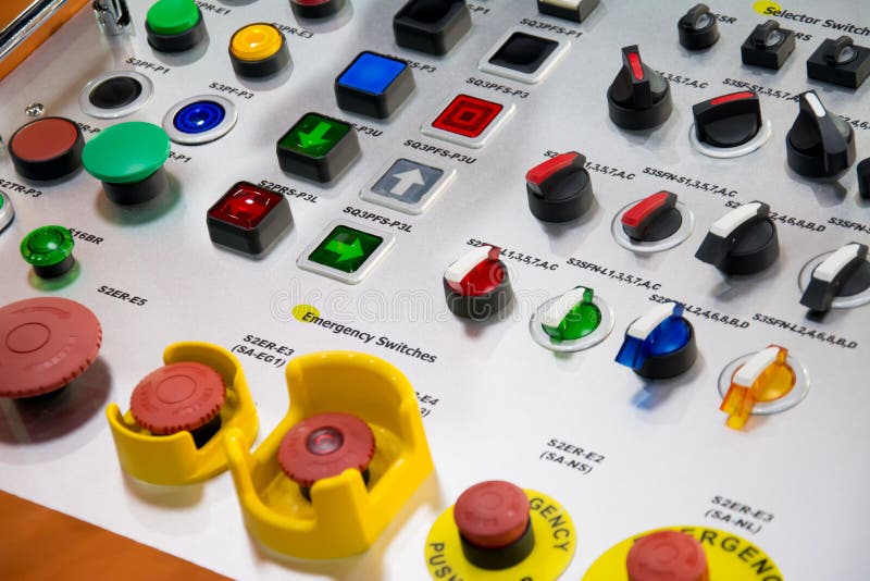 Switch Control Panel with Many Bottom in Factory Stock Photo - Image of ...