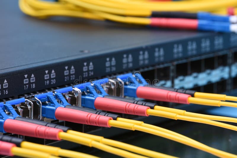 Switch with Fiber Optic Cables Stock Photo - Image of plug, digital ...