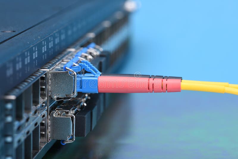 Switch with Fiber Optic Cables Stock Photo - Image of connection ...