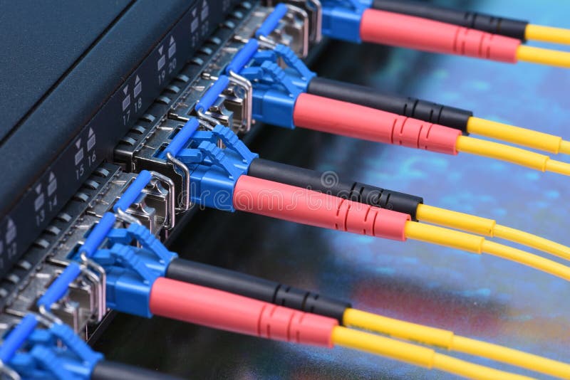 Switch with Fiber Optic Cables Stock Image - Image of data, device ...