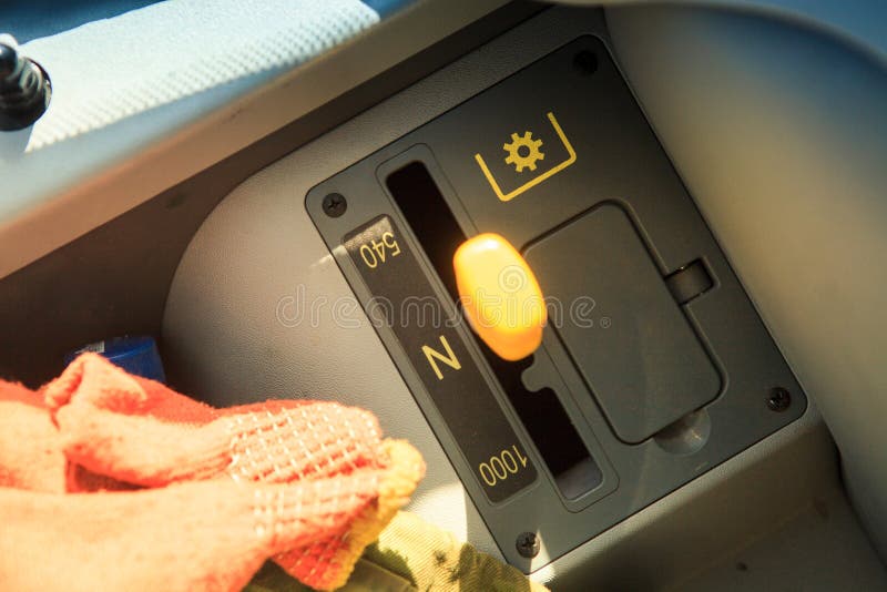 Switch Handle of Controls on Low Dashboard in Tractor Cabin Stock Photo ...