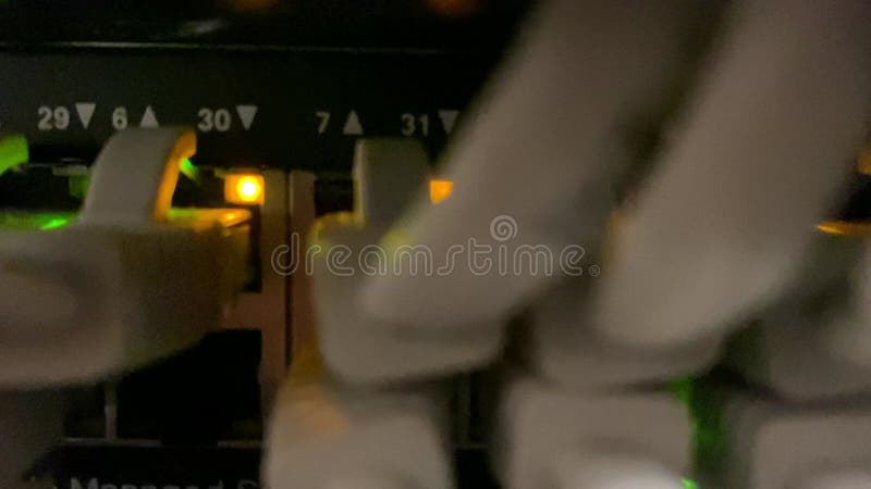 Switch Network Led Light with Ethernet Cable in Data Center Closeup ...