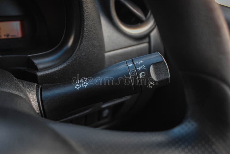 Switch Off Lights in a Car. Close-up Car Integrated Turning Indicator ...