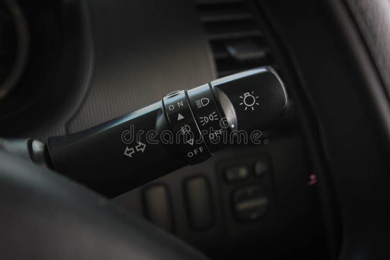 Switch Off Lights in a Car. Close-up Car Integrated Turning Indicator ...