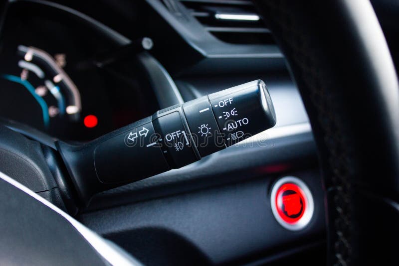 Switch Off Lights in a Car. Close-up Car Integrated Turning Indicator ...