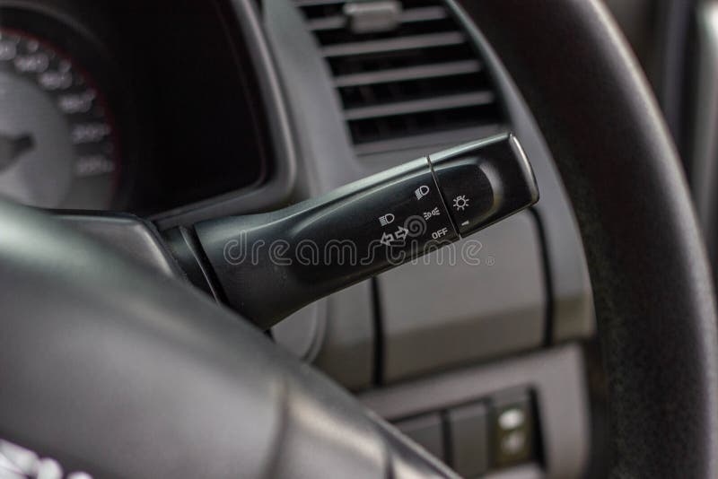 Switch Off Lights in a Car. Close-up Car Integrated Turning Indicator ...