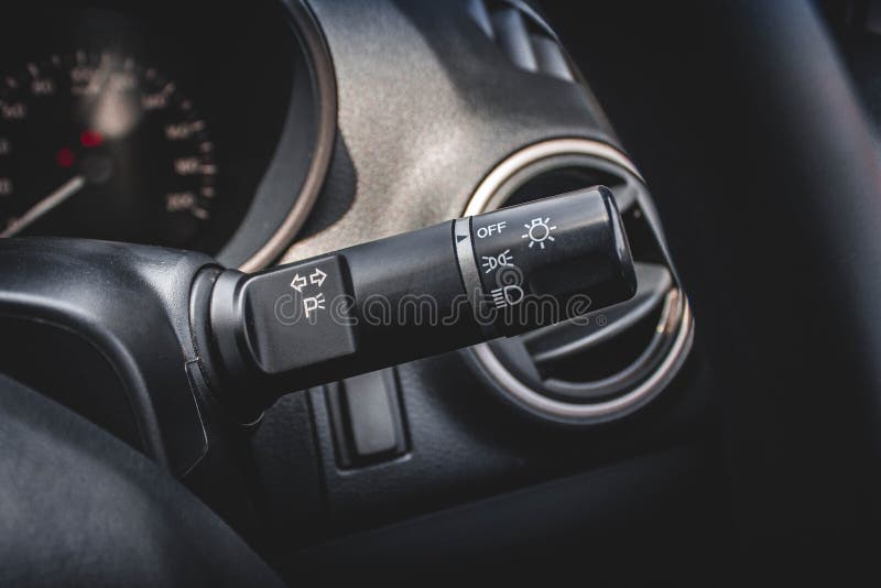 Switch Off Lights in a Car. Close-up Car Integrated Turning Indicator ...