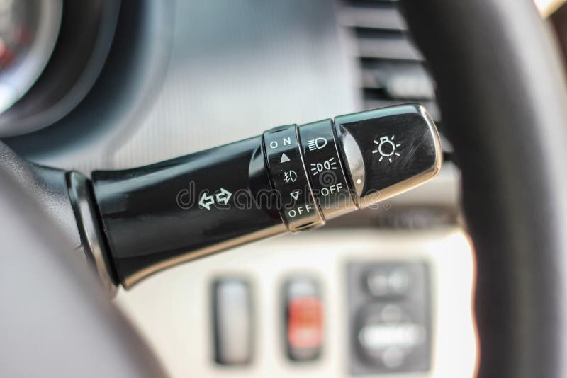 Switch Off Lights in a Car. Close-up Car Integrated Turning Indicator ...