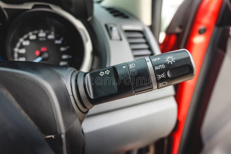 Switch Off Lights in a Car. Close-up Car Integrated Turning Indicator ...
