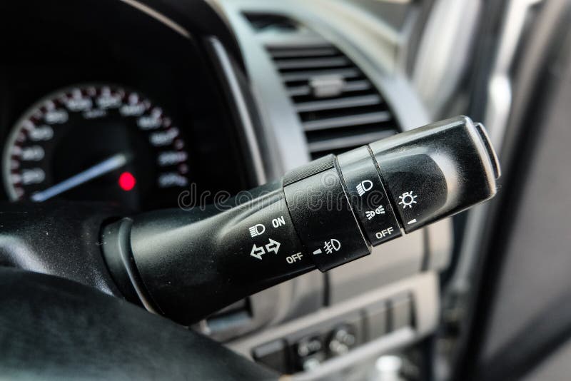 Switch Off Lights in a Car. Close-up Car Integrated Turning Indicator ...