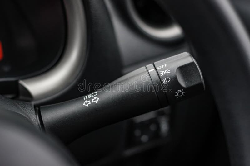 Switch Off Lights in a Car. Close-up Car Integrated Turning Indicator ...