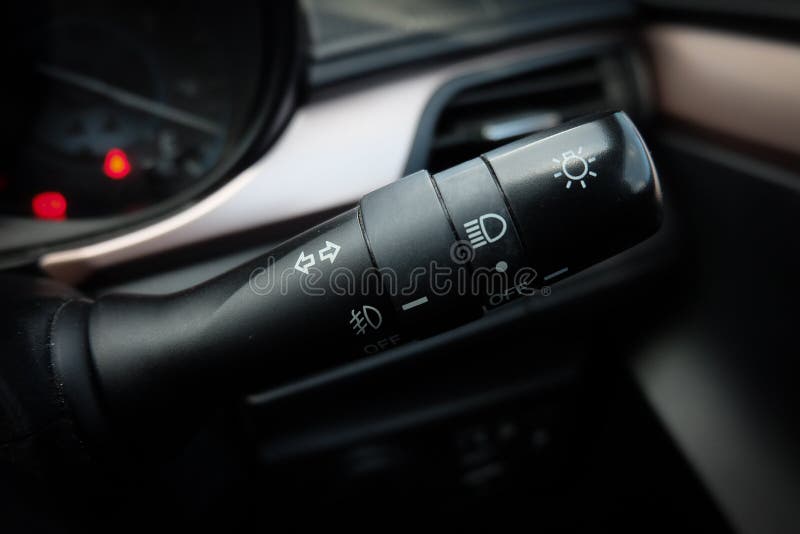 Switch Off Lights in a Car. Close-up Car Integrated Turning Indicator ...