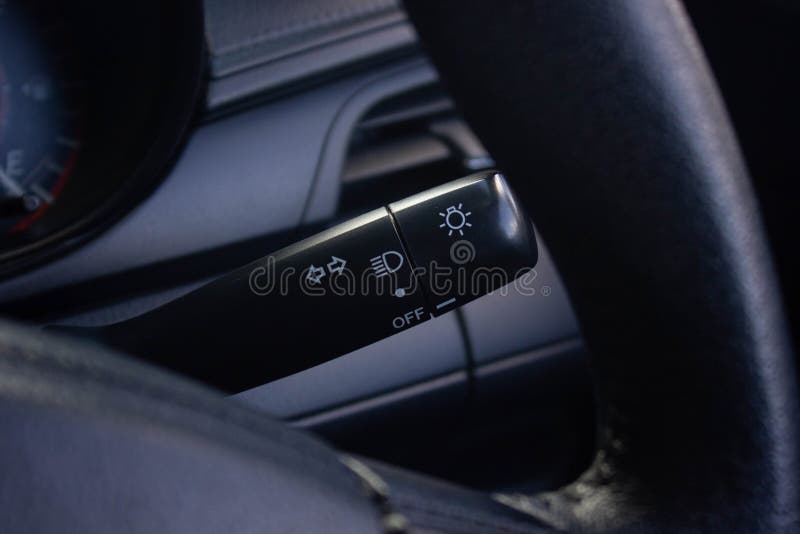 Switch Off Lights in a Car. Close-up Car Integrated Turning Indicator ...