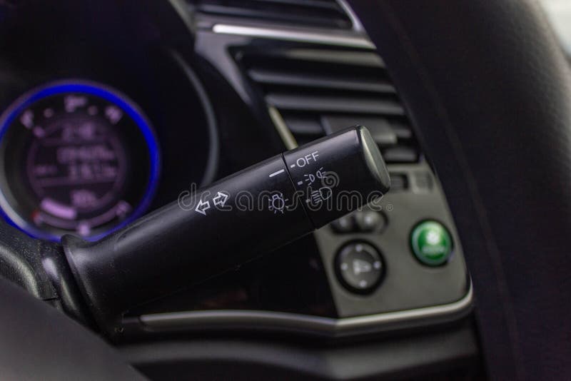 Switch Off Lights in a Car. Close-up Car Integrated Turning Indicator ...