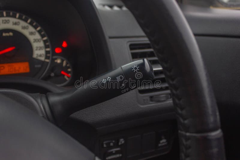 Switch Off Lights in a Car. Close-up Car Integrated Turning Indicator ...
