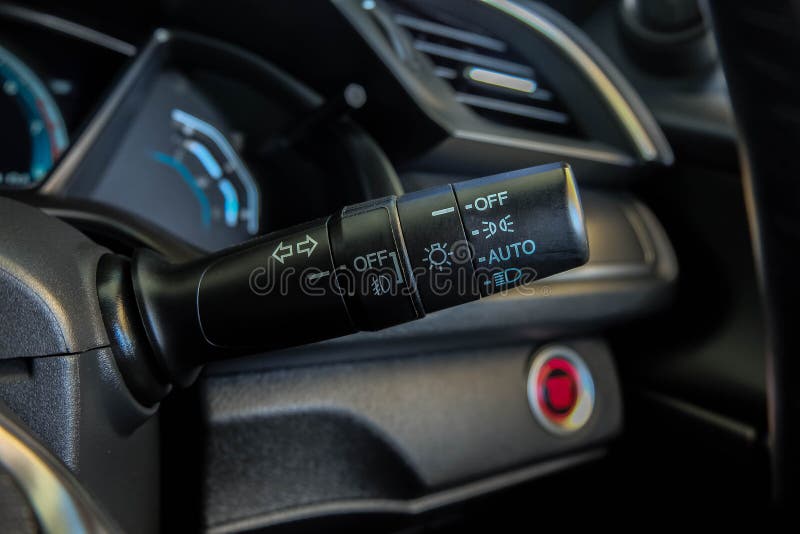 Switch Off Lights in a Car. Close-up Car Integrated Turning Indicator ...