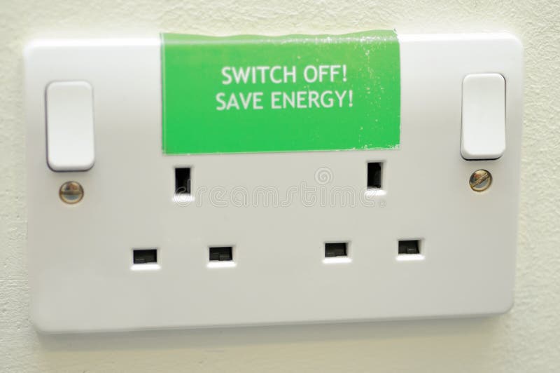 Save Energy Sign On Plug Sockets Stock Photo - Image of electrical ...