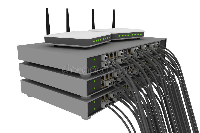 Switch Rack with Cables and Routers Stock Illustration - Illustration ...