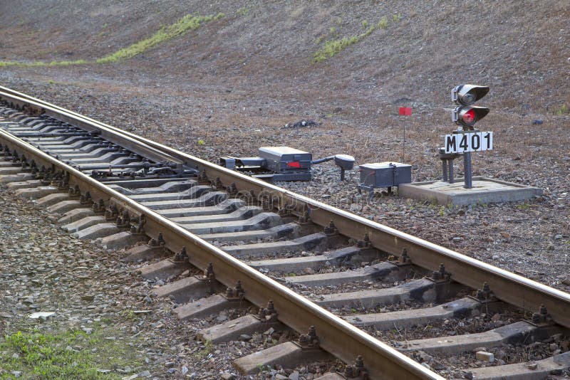 Switch with Traffic Lights on the Railway . Stock Image - Image of ...