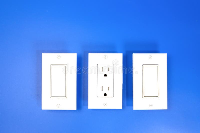 Switch and Two Sockets Against Blue Background Stock Image - Image of ...