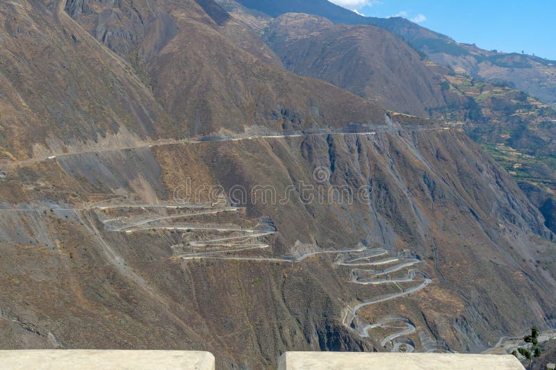 Switchback Road Climbing on Steep Mountain Pass in Side in Rural Peru ...