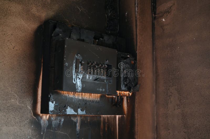 Switchboard Electricity Burn on Brick Wall Texture Background Stock ...