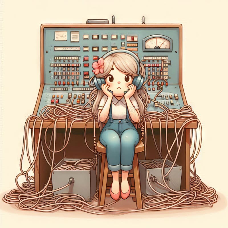 Switchboard Operator in Cables Stock Illustration - Illustration of ...