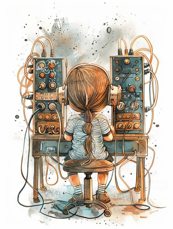 Switchboard Operator in Cables Stock Illustration - Illustration of ...