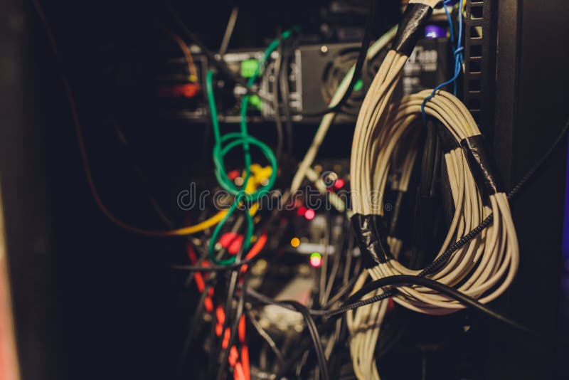 Switchboard Panel with Chaotic Mess Cables Connections, Chaos in Server ...