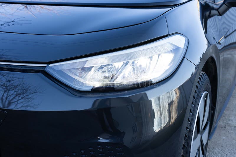 Switched on Led Lights of Luxury Car. Car Front Led Light Stock Image ...