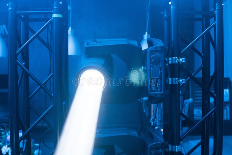 Switched on Stage Lights Under the Pink Light. Light Moving Head for ...