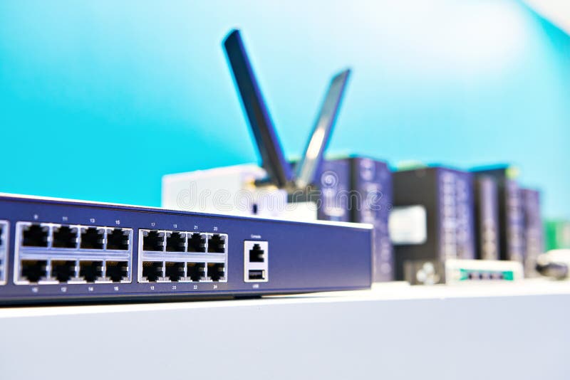 Switches and Communication System Components in Store Stock Image ...