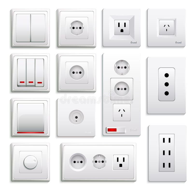 Switches and Sockets Realistic Set Stock Vector - Illustration of ...