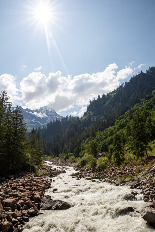 Switzerland Alps Mountain Creek at Sunshine Stock Image - Image of rock ...