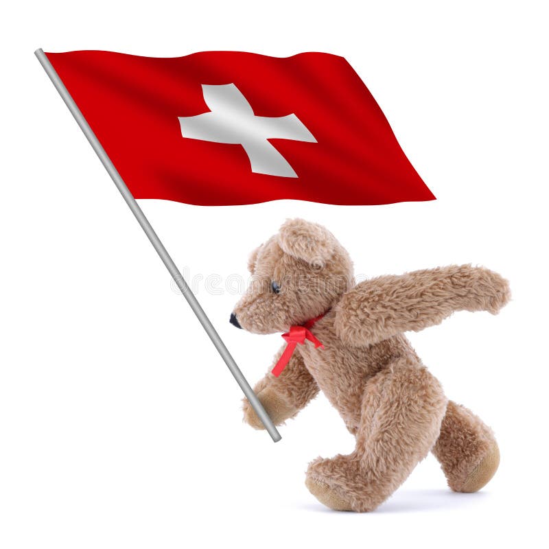 Switzerland Flag Being Carried by a Cute Teddy Bear Stock Image - Image ...
