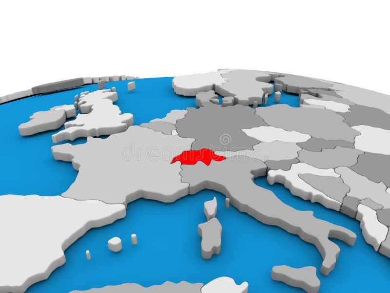 Switzerland on Globe in Red Stock Illustration - Illustration of render ...