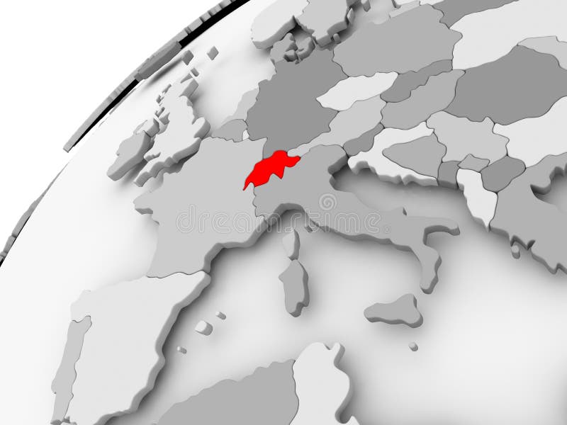 Map of Switzerland on Grey Political Globe Stock Illustration ...