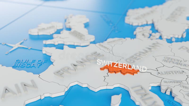 Switzerland Highlighted on a White Simplified 3D World Map. Digital 3D ...