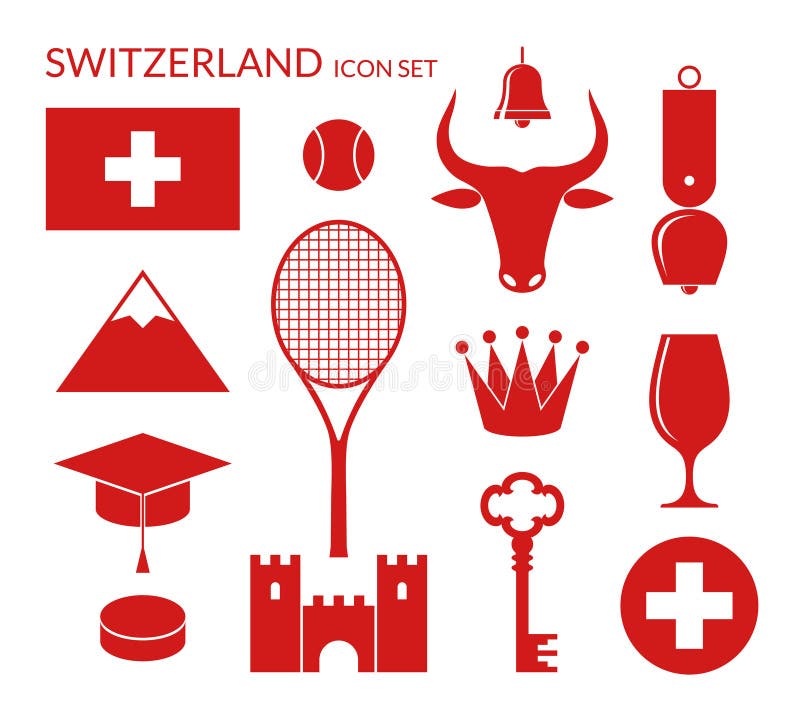 Switzerland. Icon set stock vector. Illustration of tourism - 58535087