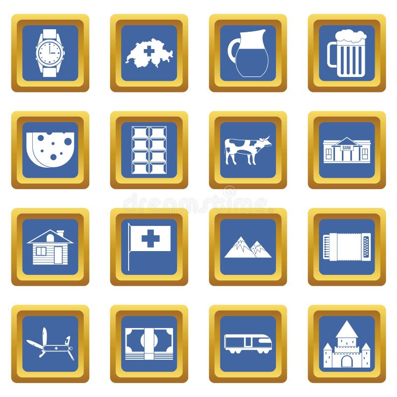 Switzerland icons set blue stock vector. Illustration of landscape ...