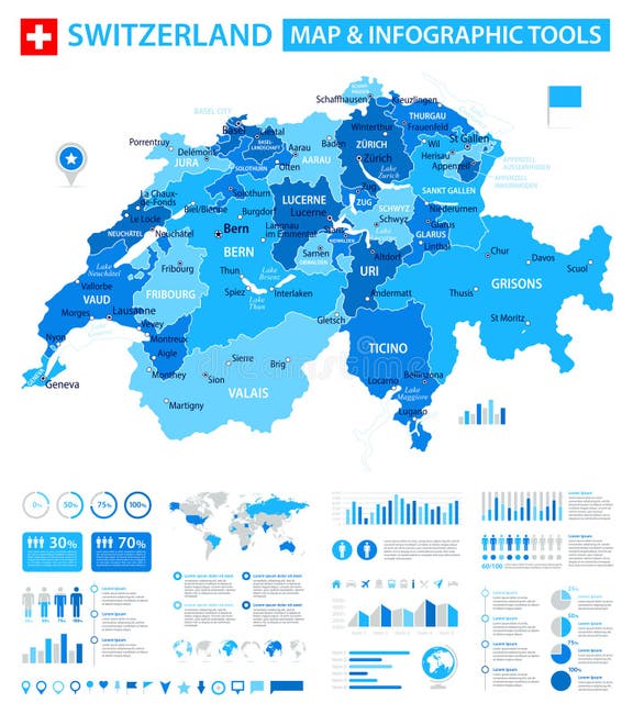 Switzerland Infographic Map with Data Visualization Elements - Vector ...
