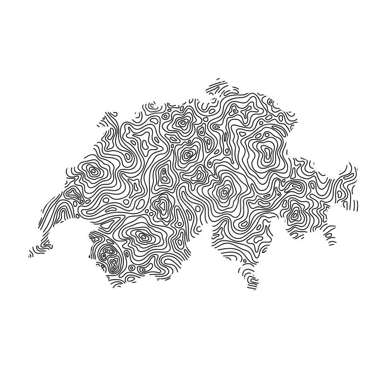 Switzerland Map from Black Isolines or Level Line Geographic ...