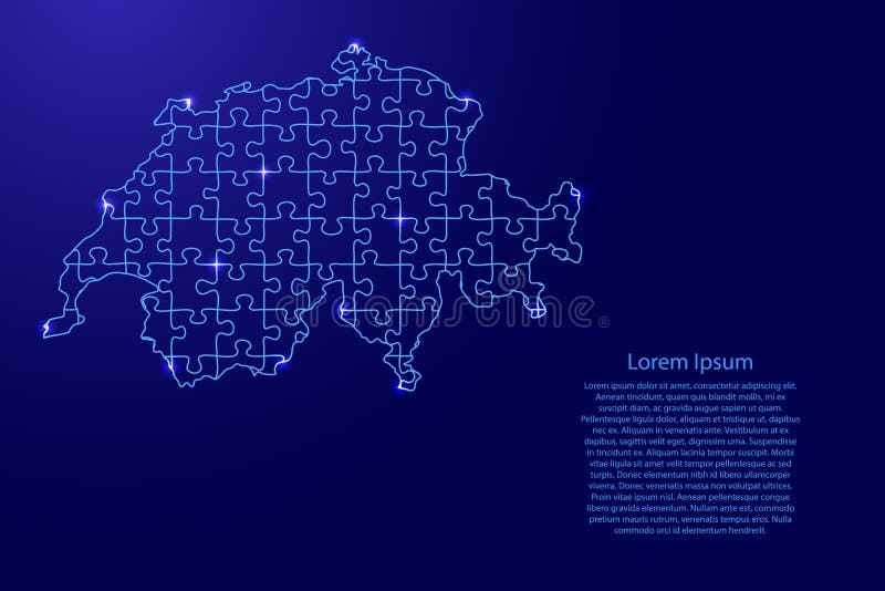 Switzerland Map from Blue Pattern from Composed Puzzles and Glowing ...