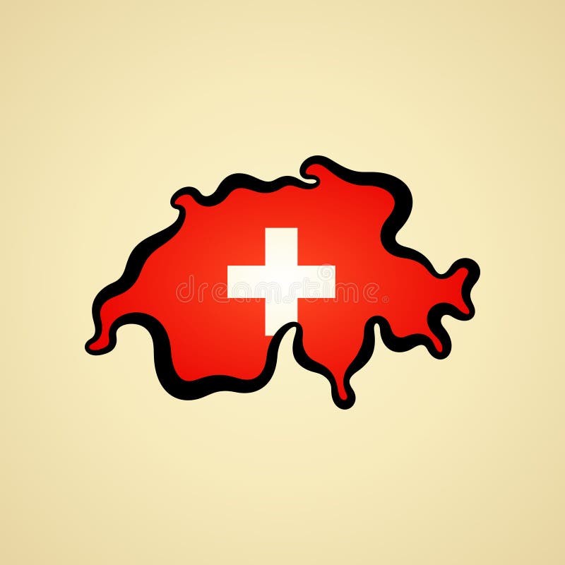 Switzerland - Map Colored with Flag Stock Vector - Illustration of ...