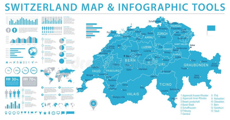 Switzerland Map - Info Graphic Vector Illustration Stock Illustration ...